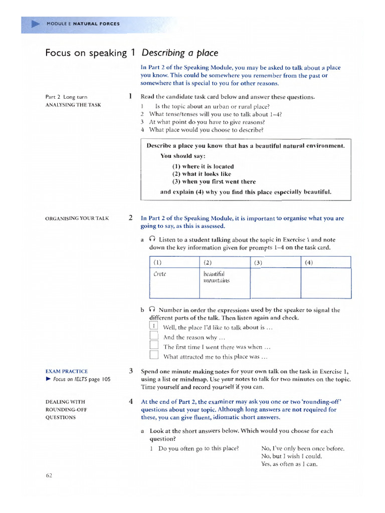 Speaking Part 2 and Part 3 (Describing Place and Solution) | PDF
