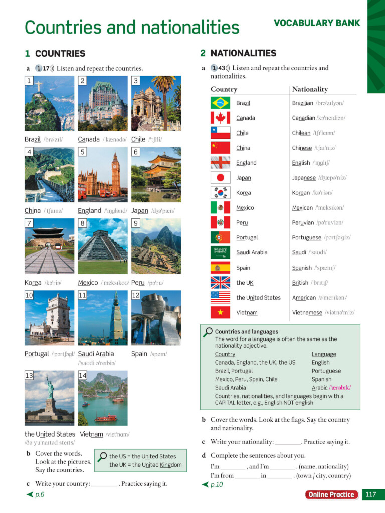 Countries & Nationalities (Vocabulary Bank) | PDF