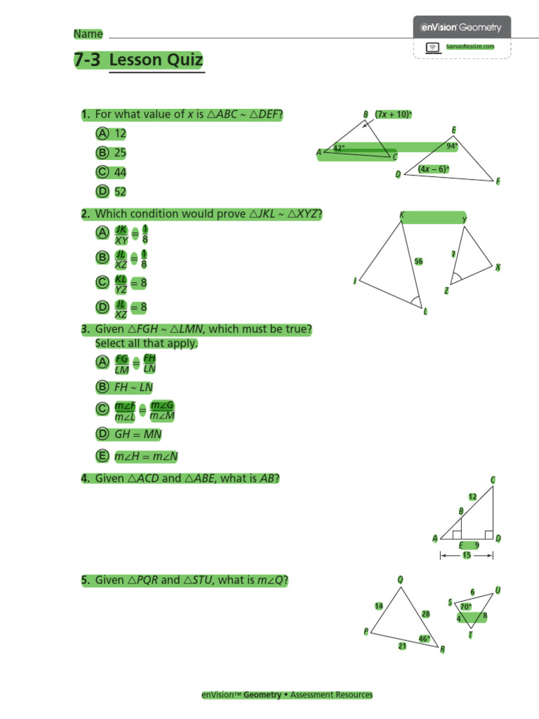 7-3 - Lesson Quiz PDF | PDF