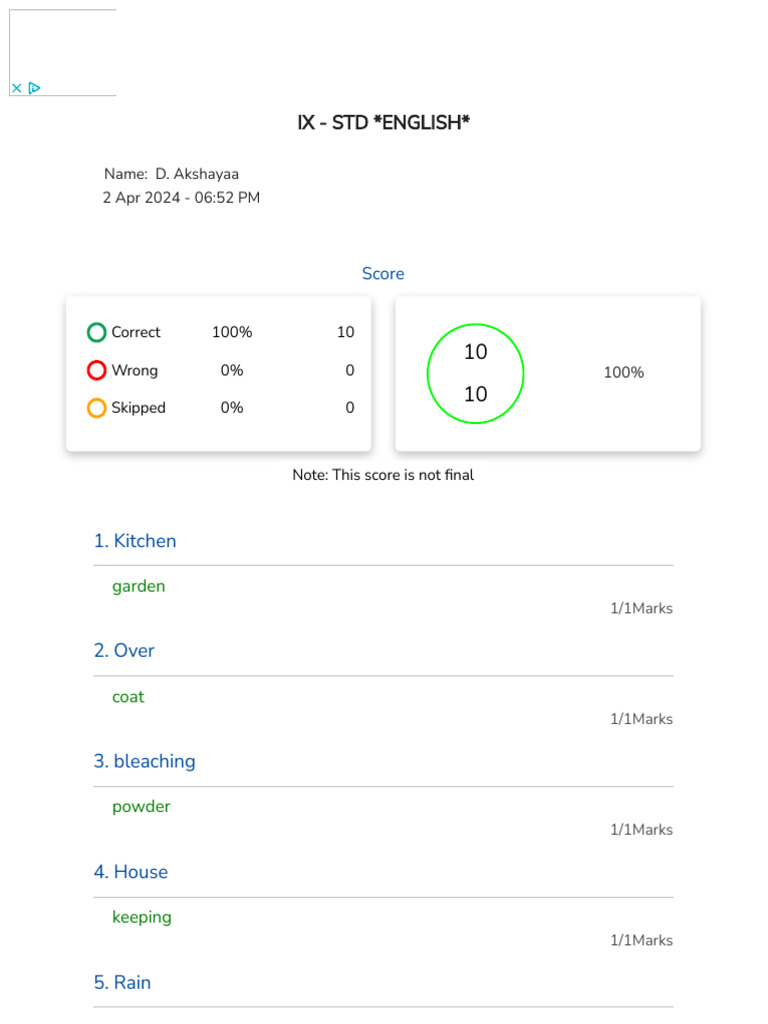 Answer Sheet (1) | PDF