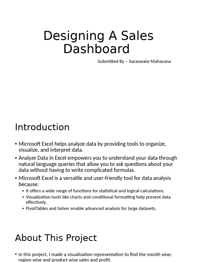 Sales Dashboard Design in Excel | PDF