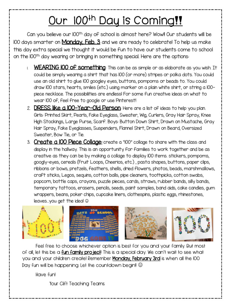 100th Day Dress up letter 2025 School-wide (1) | PDF | Fashion | Clothing