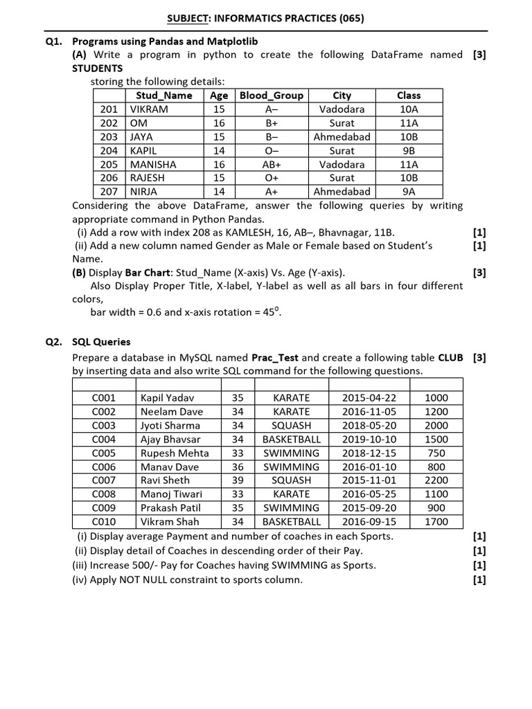 Python & SQL Practice for Students | PDF | Information Technology ...