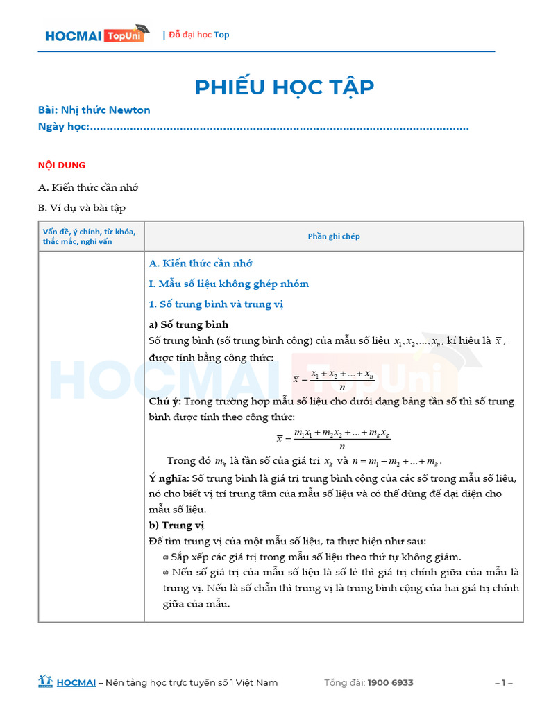 TopUniTongonToan 01 Nhung Kien Thuc Trong Tam Khi Xu Li Mau So Lieu PHT | PDF