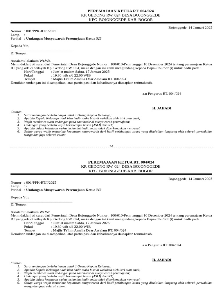 Surat Undangan RT 004 - 024 | PDF