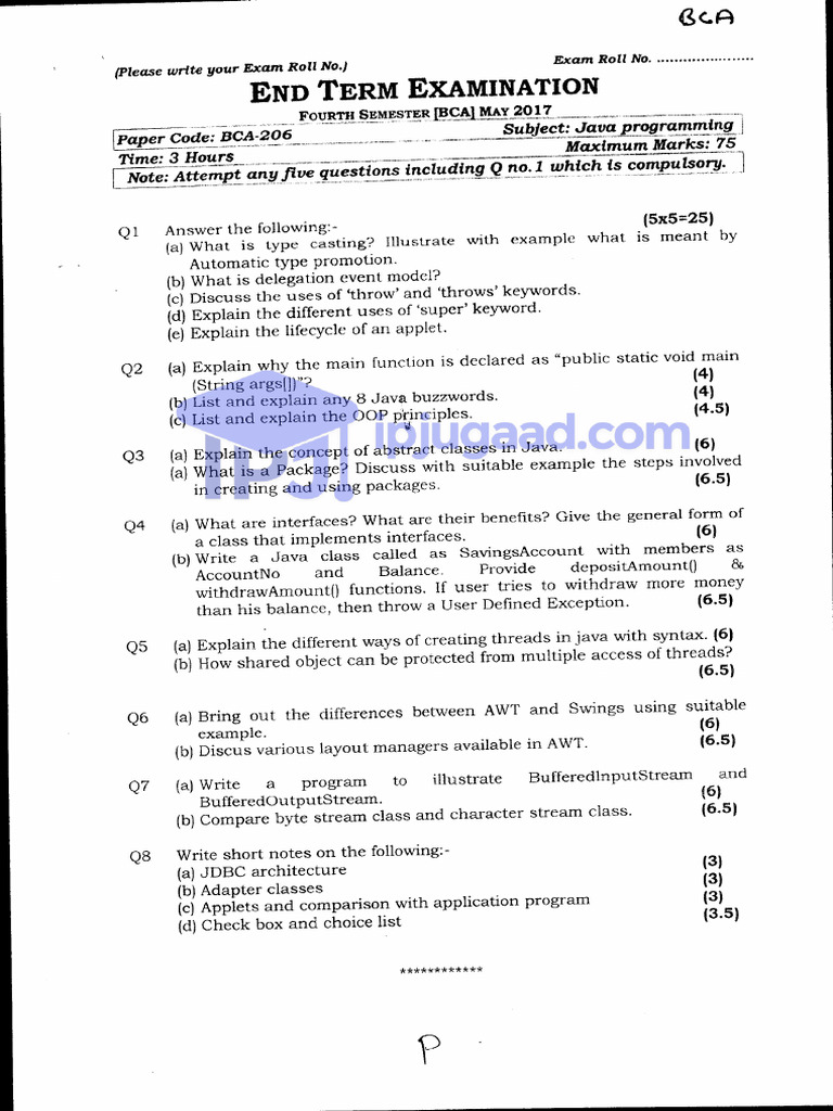 Ipjugaad Bca 4th Sem Java Programming Paper 2017 | PDF