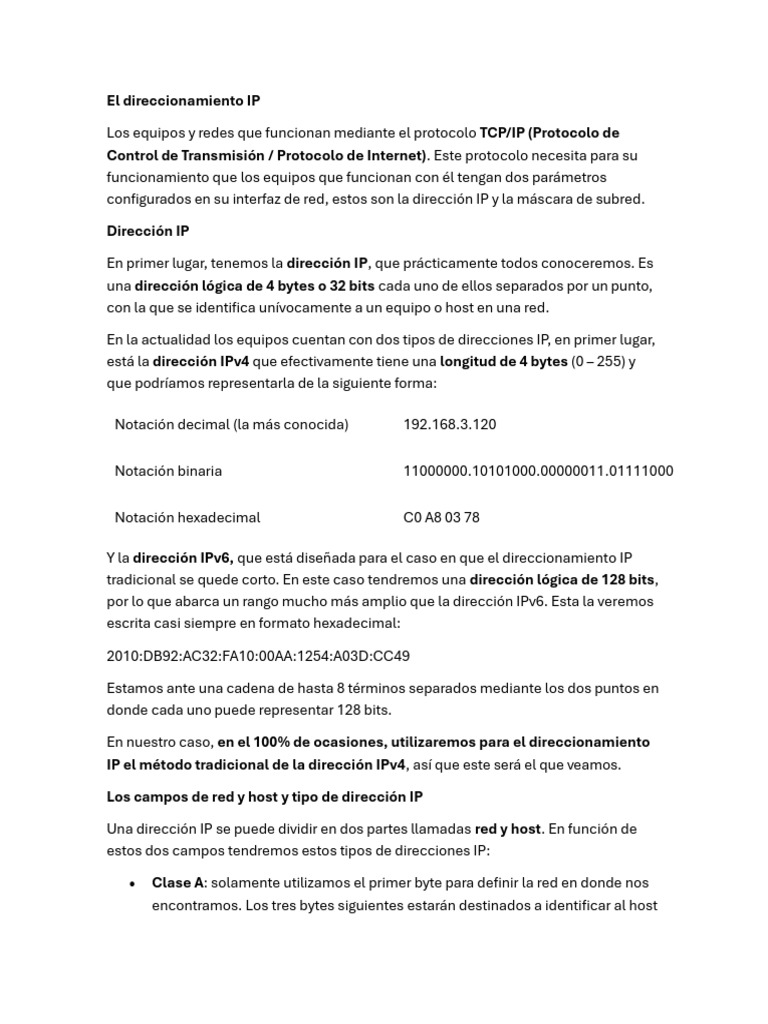 Guía Completa de Direccionamiento IP | PDF | Dirección IP | Telecomunicaciones