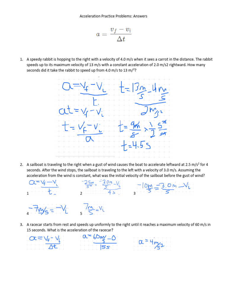 Acceleration Practice Problems & Solutions | PDF