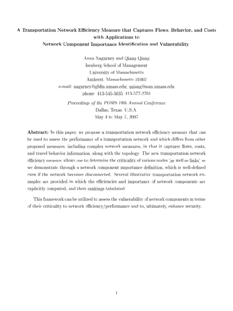 A Transportation Network Efficiency Measure That Captures Flows ...