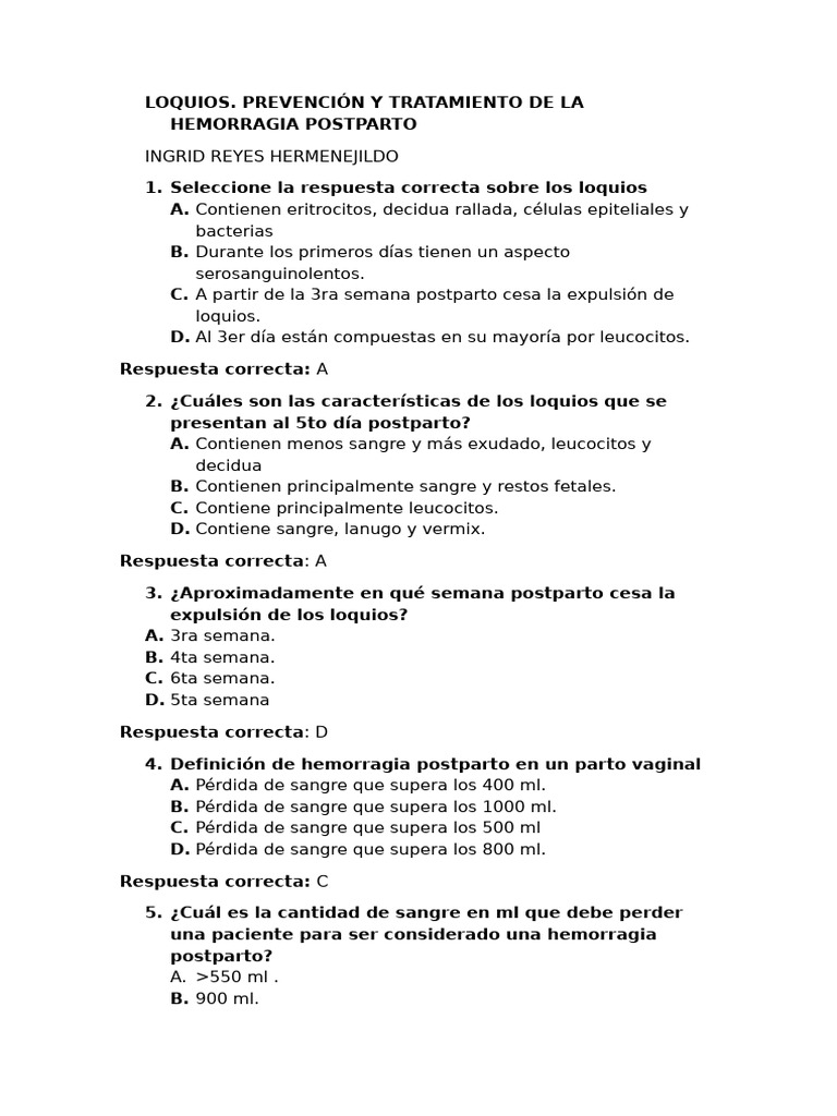 Loquios y Hemorragia Postparto | PDF | Sangre | Especialidades Medicas