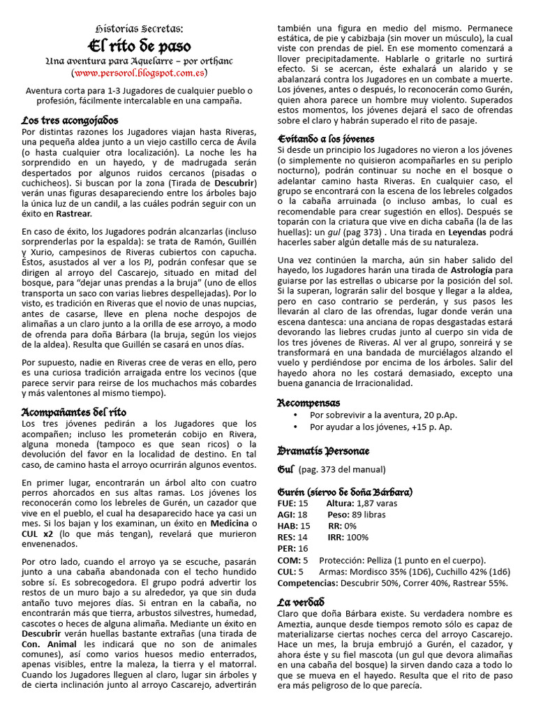 Aventura de Rito en Aquelarre | PDF