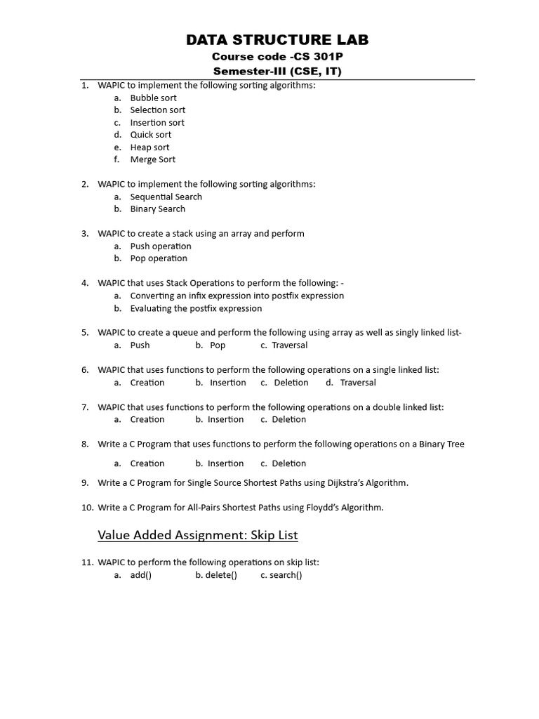 Lab Assignment DSA - 2025 | PDF