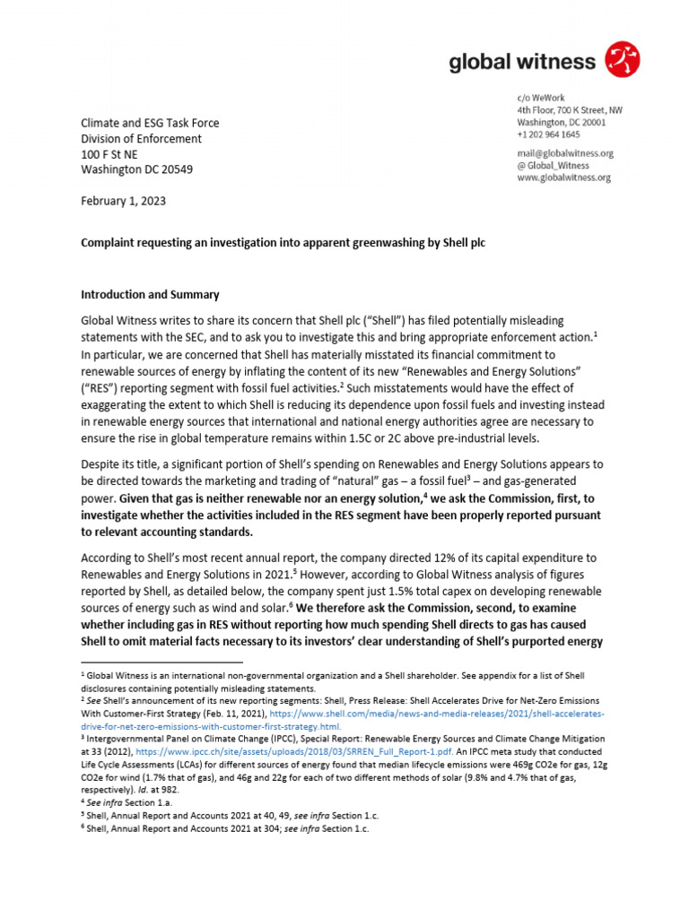 Global_Witness_SEC_Shell_Complaint_-_February_2023 (2) | PDF | Natural ...