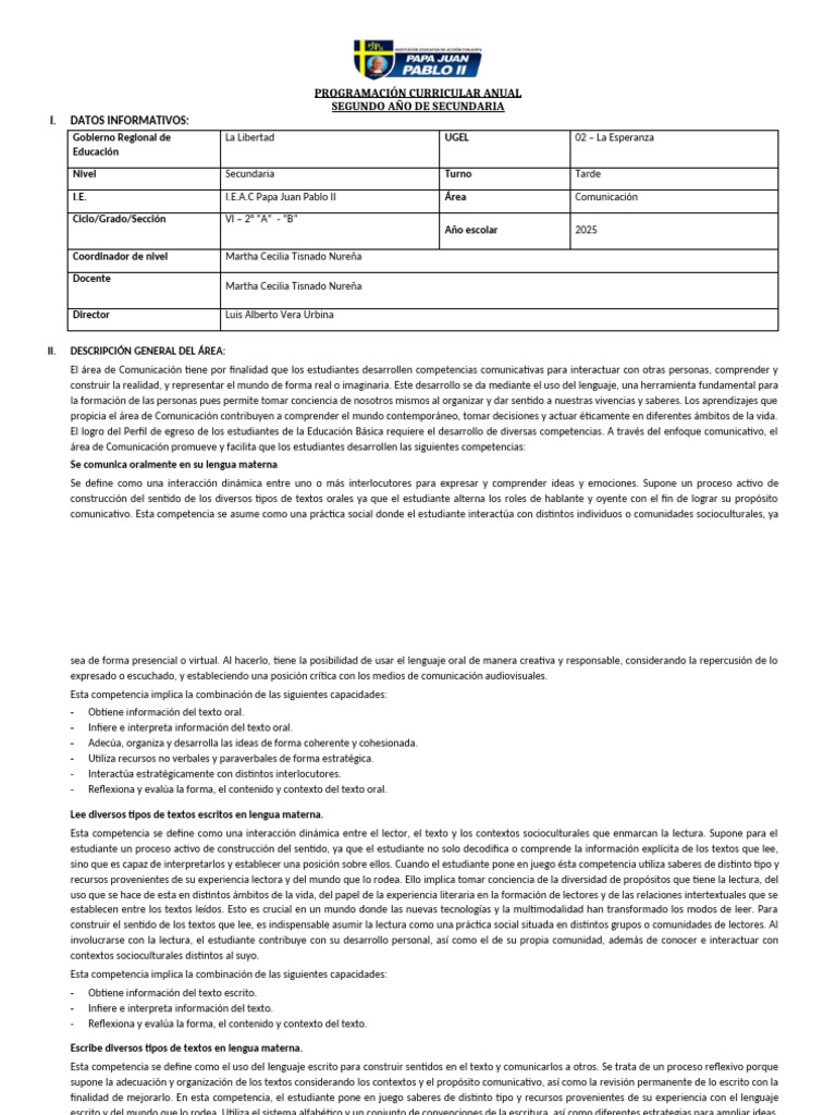 PROGRAMACION 2DO PJPII - 2025 | PDF | Enseñando | Experiencia