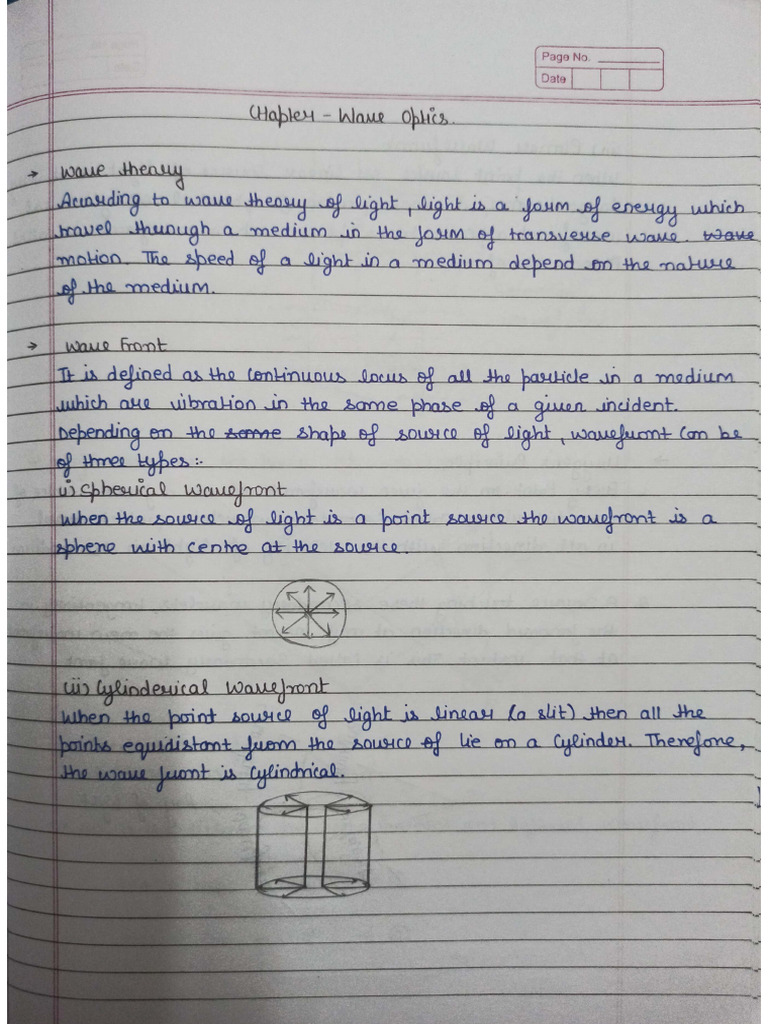 CH-10 WAVE OPTICS (Physics Notes) | PDF