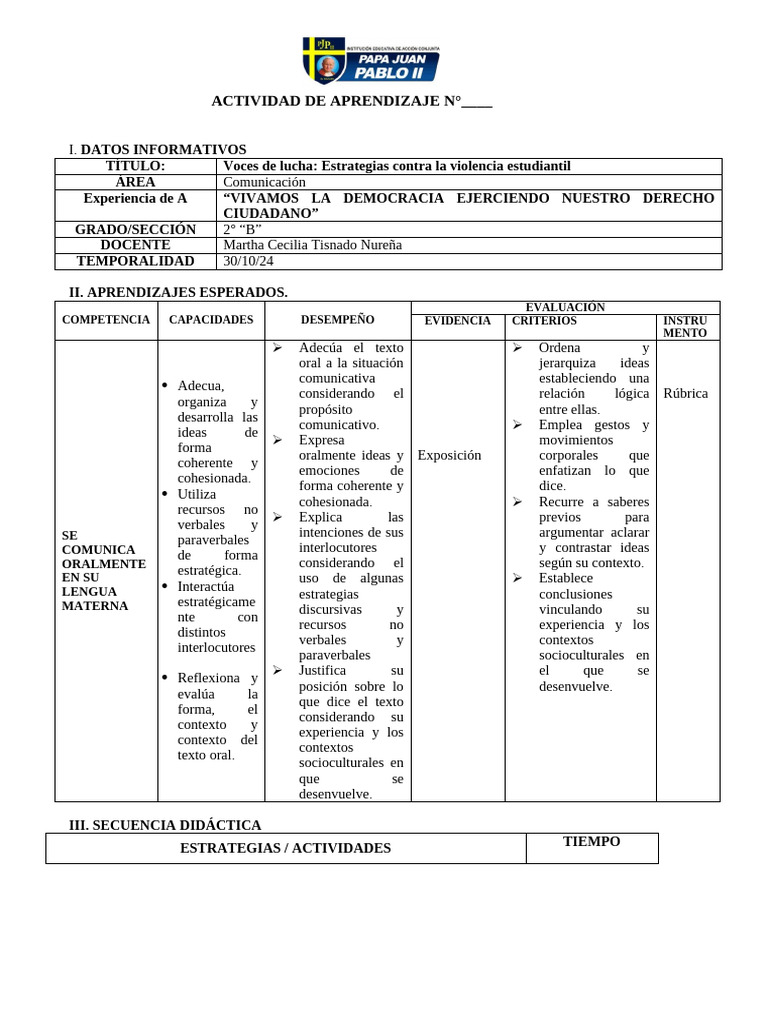 SESIÓN DE APRENDIZAJE PJPII 2025 | PDF | Aprendizaje | Sicología
