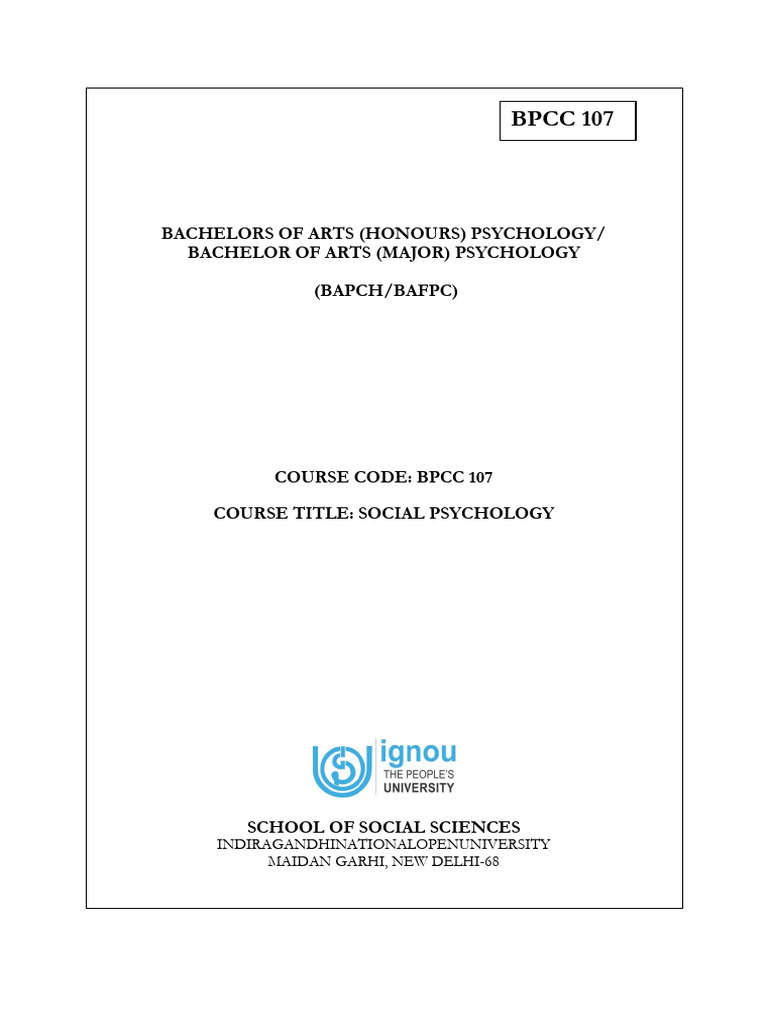 Assignment BPCC 107 E July 2024-January 2025 | PDF | Attitude ...