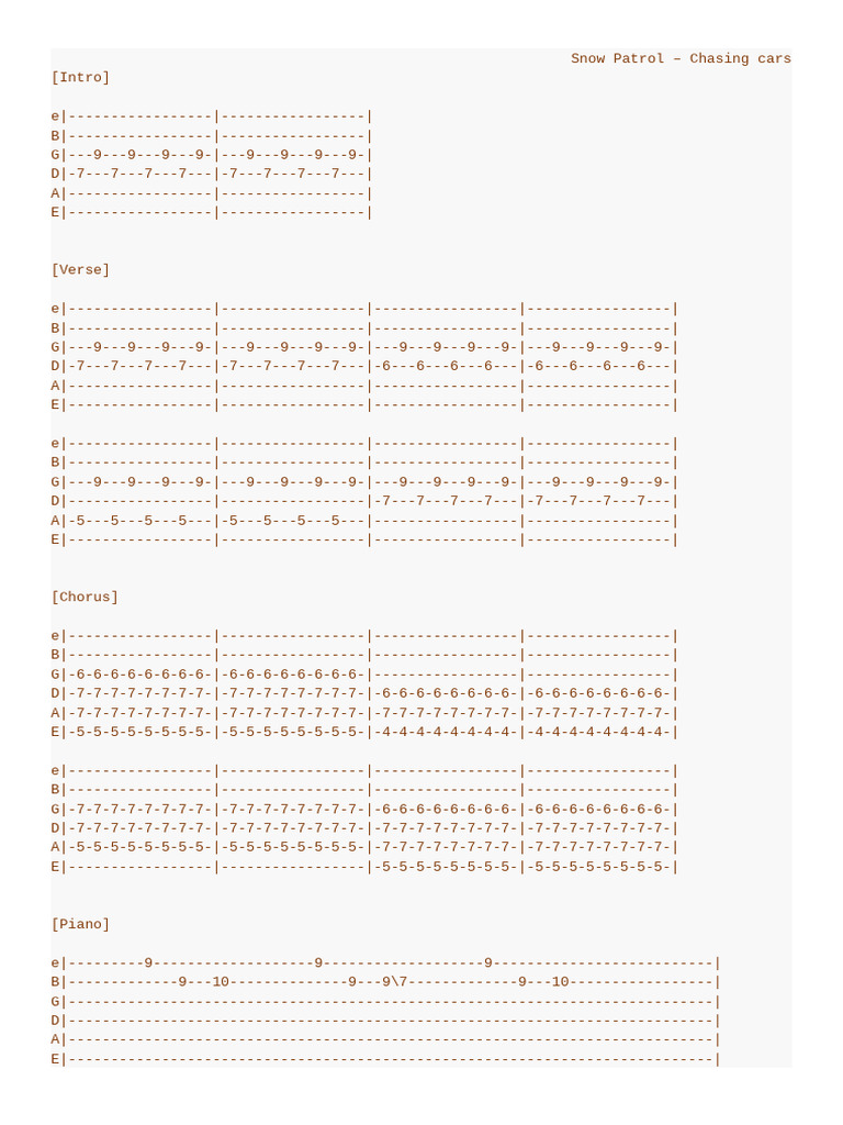 Snow Patrol chasing cars tab | PDF