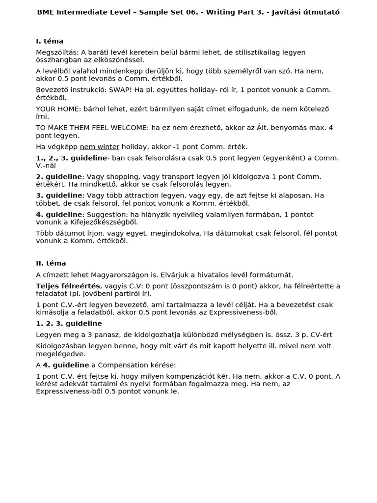 06 BME Intermediate Level - Writing Part 3. - Javítási útmutató | PDF