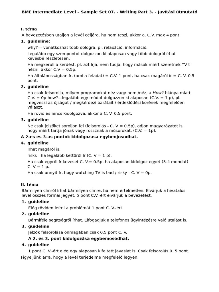 07 BME Intermediate Level - Writing Part 3. - Javítási Útmutató | PDF