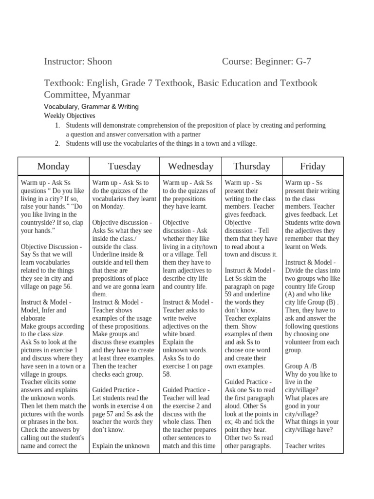 11. One Week plan | PDF | Linguistics | Cognition