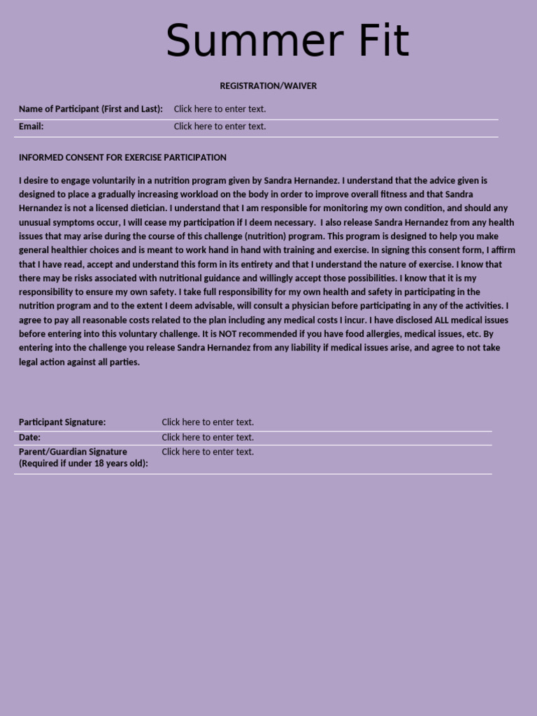 Summer Fit Challenge Waiver | PDF