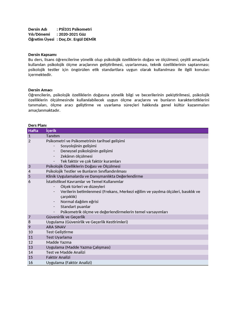 İzlence - PSIKOMETRI (Lisans) | PDF