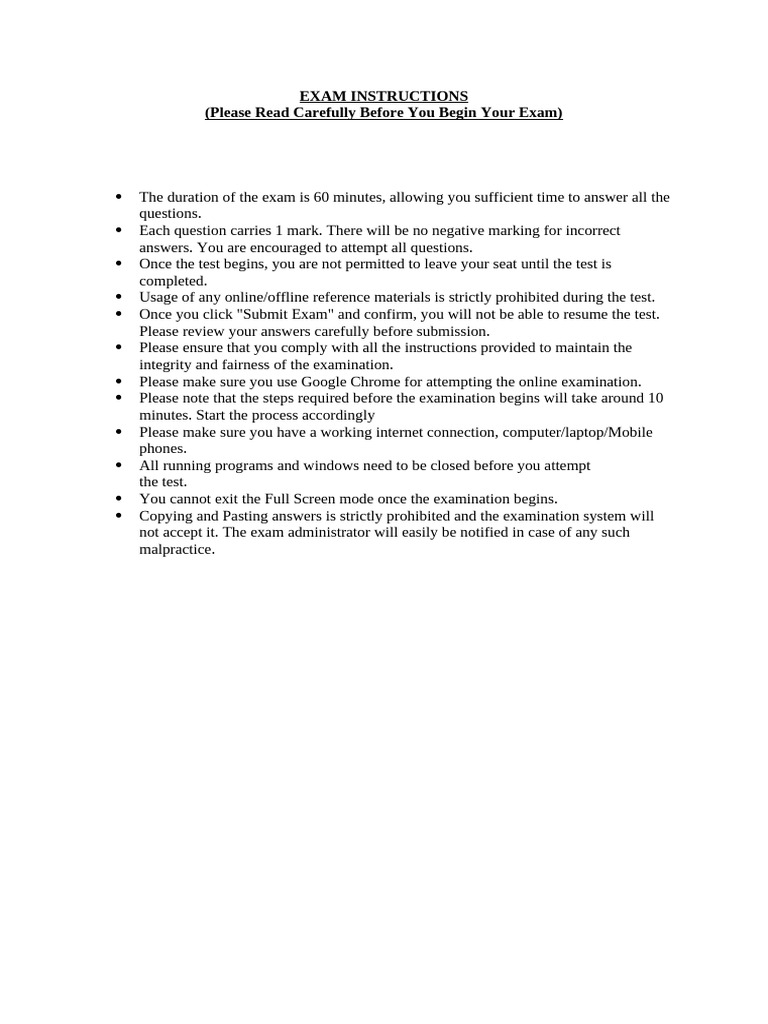 Exam instruction Sample (2) | PDF