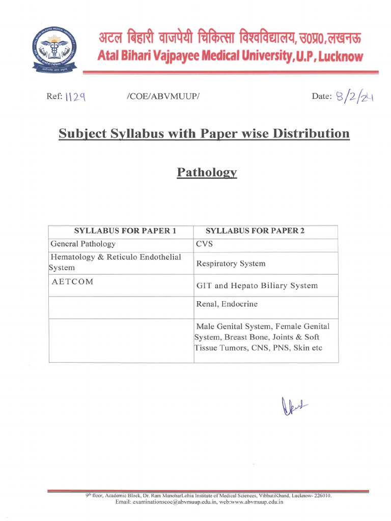 Pathology Syllabus Paper Distribution 080220241535 250120 094919 | PDF
