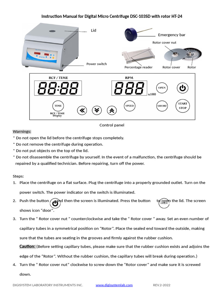 Digital Micro Centrifuge DSC-103SD Manual | PDF