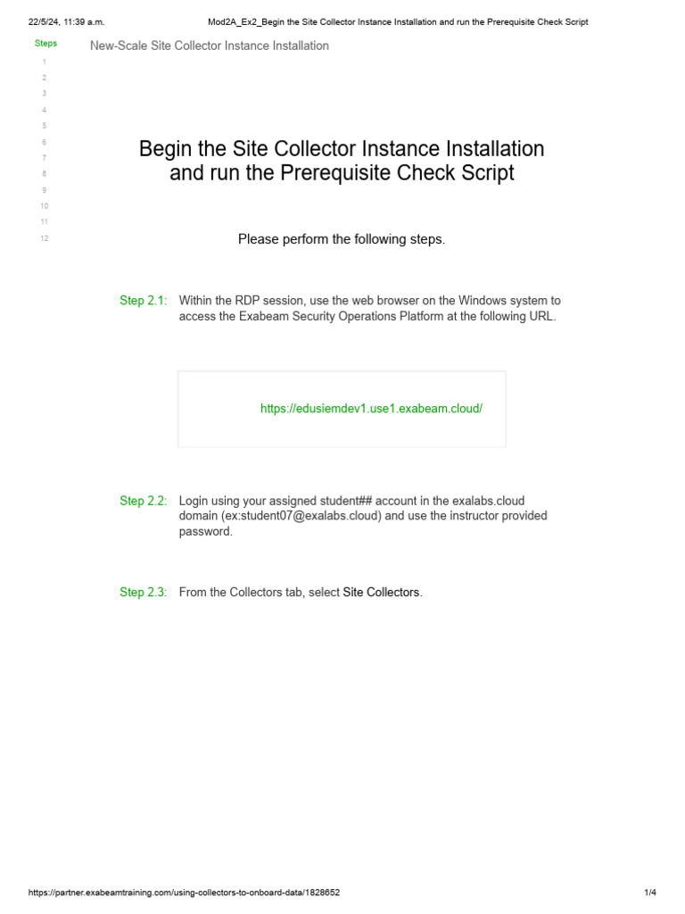 Mod 2A Ex2 - Comience La Instalación de La Instancia Del Site Collector y Ejecute El Script de ...