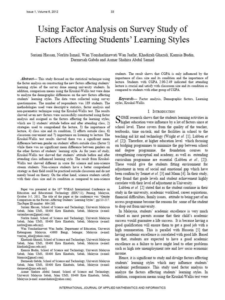 Factors Influencing Student Learning Styles | PDF | Factor Analysis ...