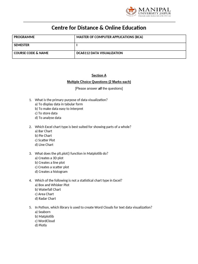 Manipal - MCA - Data - Visualization - Model - Question Paper | PDF ...