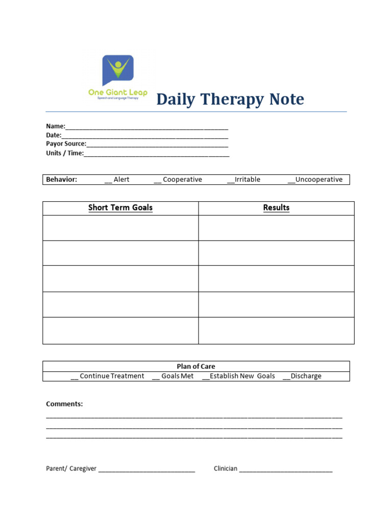 Daily Therapy Note | PDF