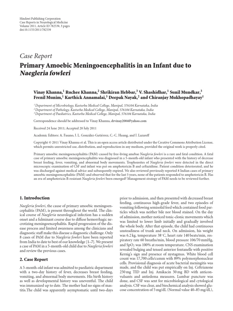 Primary Amoebic Meningoencephalitis in An Infant D | PDF | Human ...