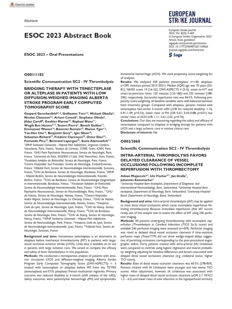 2023 Esoc 2023 Abstract Book | PDF | Stroke | Radiology