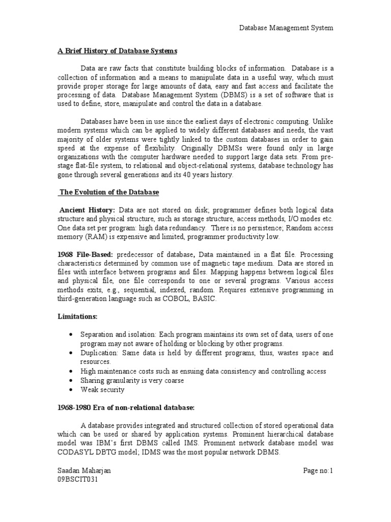 Evolution of Database Management Systems | PDF | Relational Database ...