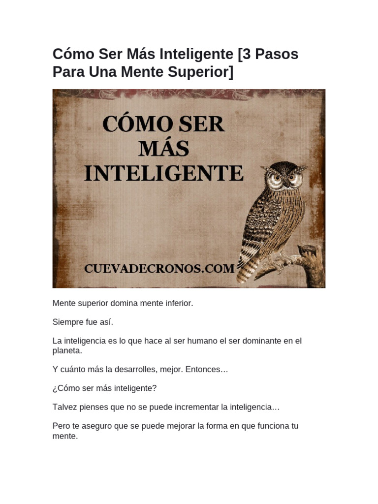 Cómo Ser Más Inteligente (3 Pasos para Una Mente Superior) | PDF ...