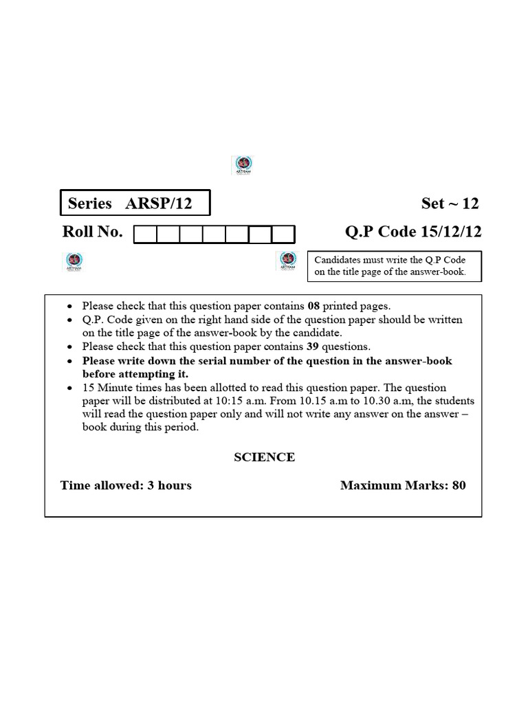 CLASS 10 SCIENCE SAMPLE PAPER 12.pdf | PDF | Salt (Chemistry ...