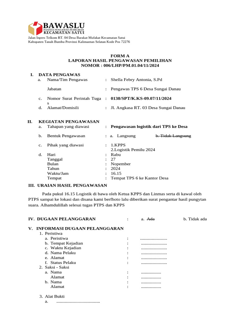 Form A Pengembalian Logistik | PDF