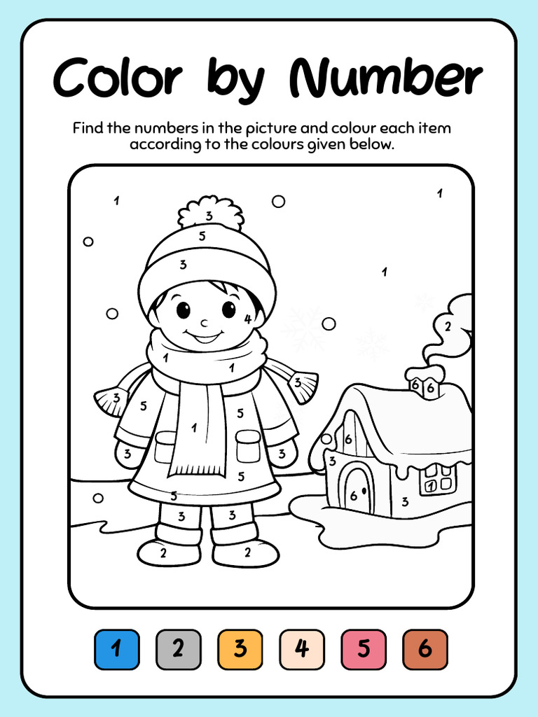 Winter themed Color By Number Worksheet in Blue and White Simple Style ...