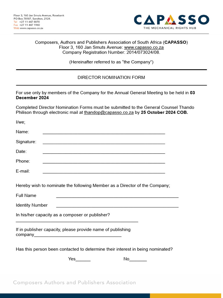 CAPASSO Director Nomination Form 2024 | PDF