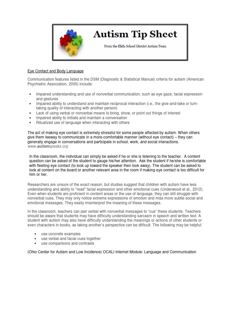 Eye Contact Body Language | PDF | Nonverbal Communication | Autism