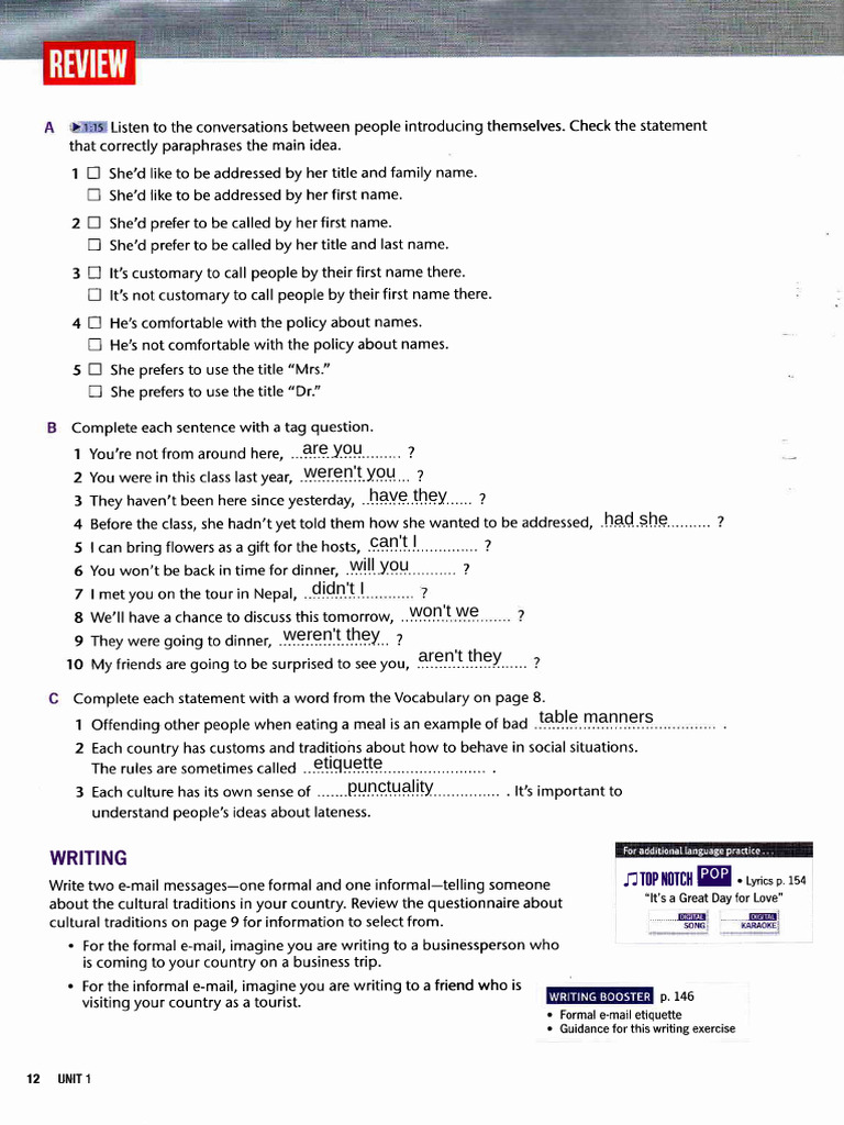 REVIEW U1 - SB-đầu ra | PDF