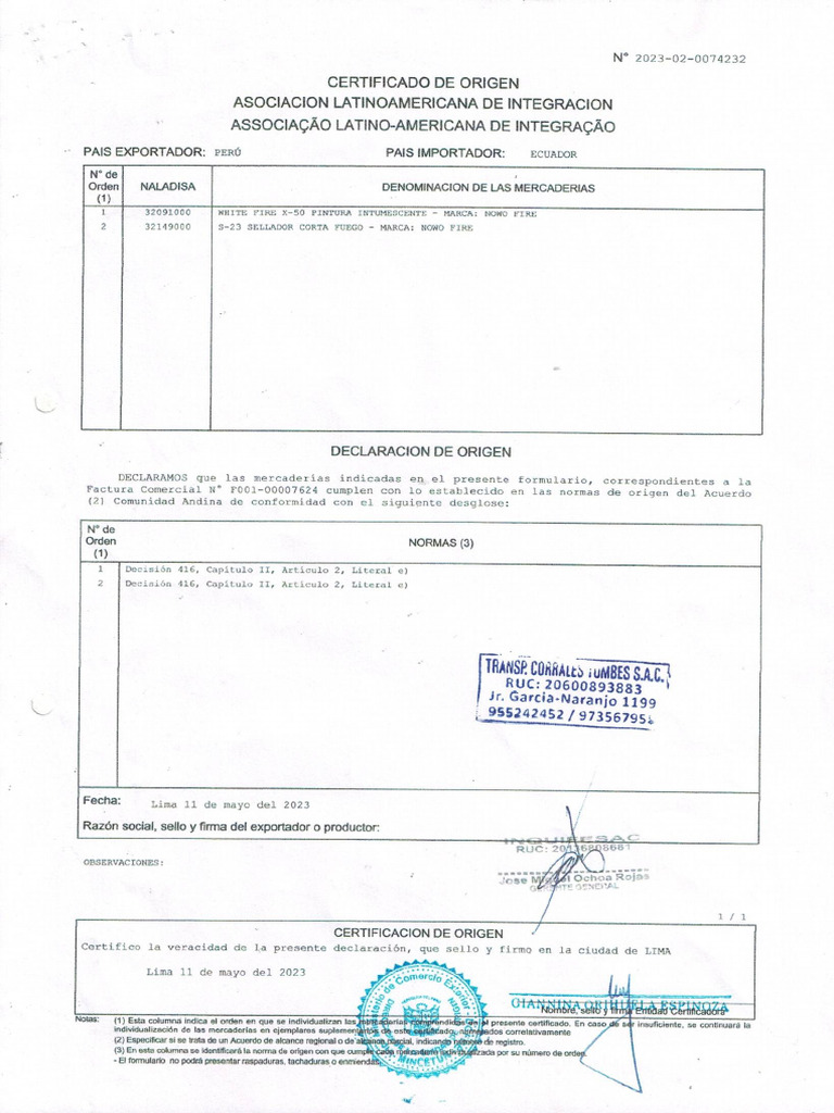 Certificado de Origen | PDF