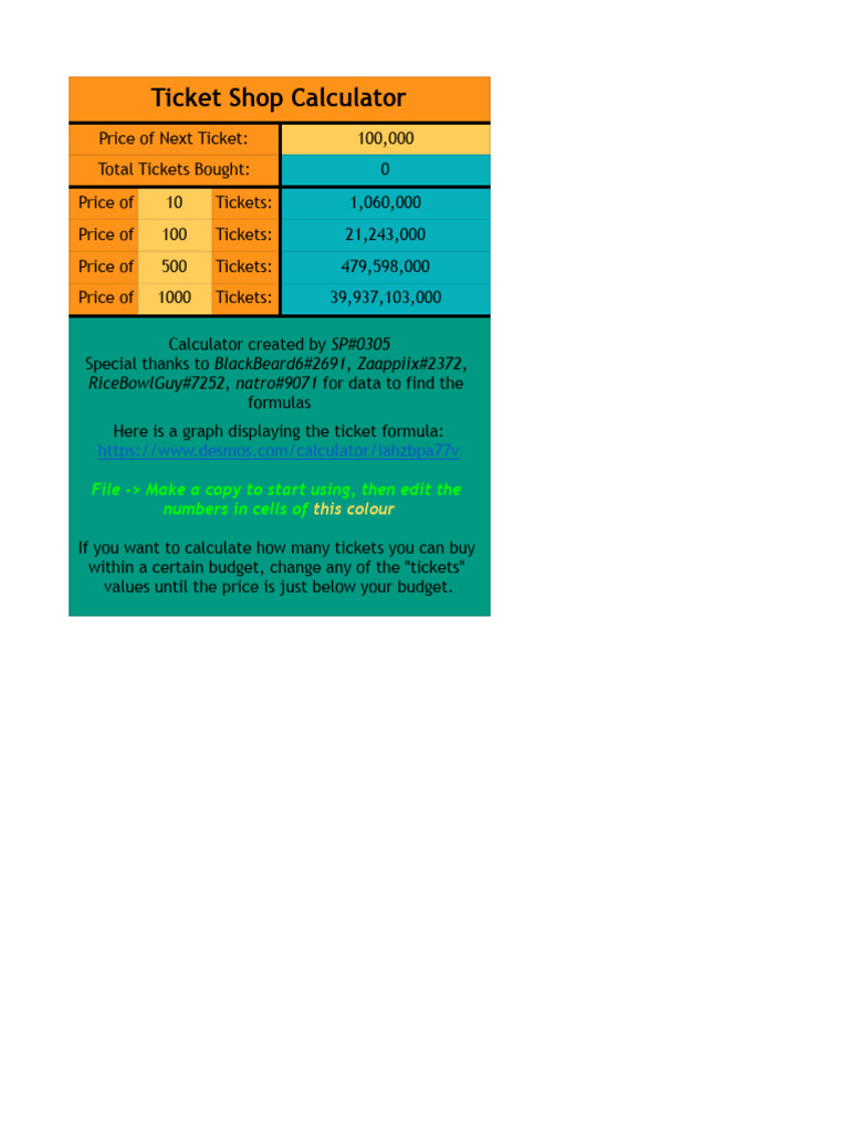 Ticket Shop Price Calculator for BSS | PDF