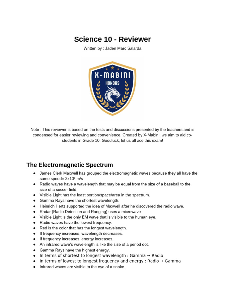 X-Mabini's Science Reviewer | PDF | Electromagnetic Induction ...