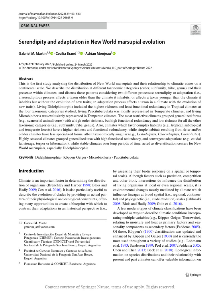 New World Marsupial Evolution & Climate | PDF | Tropics | Temperate Climate