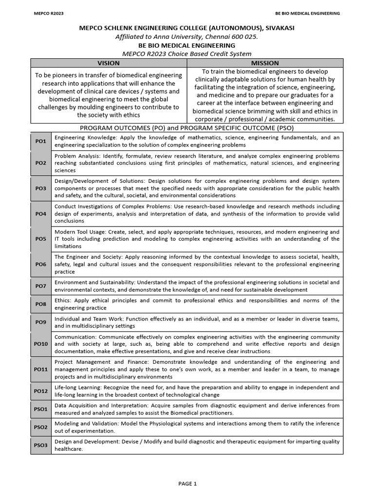 r2023 Bme Bbe | PDF | Engineering | Biomedical Engineering