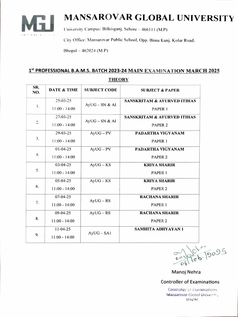 1st Year Time Table | PDF